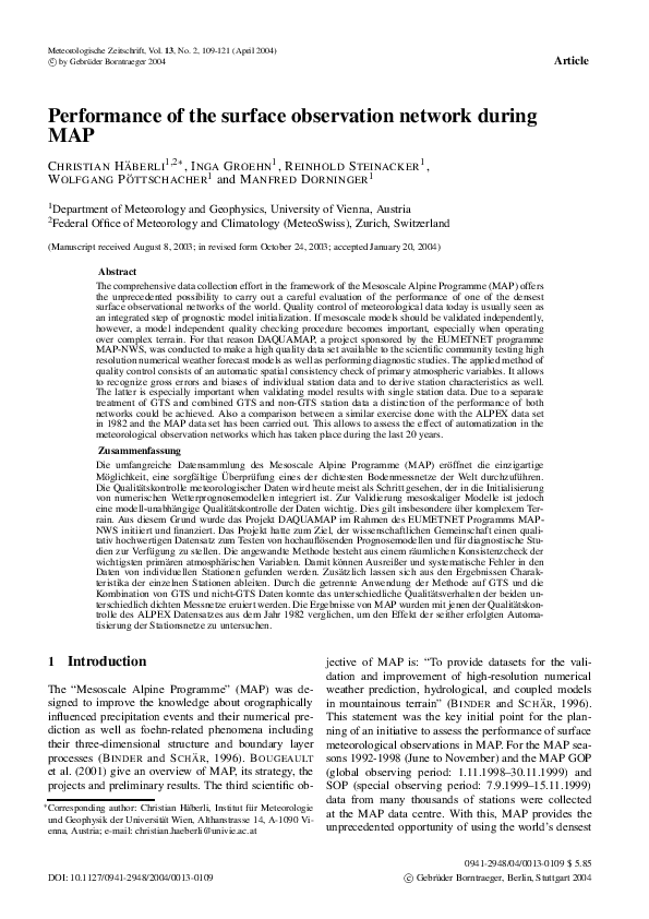 (PDF) Performance of the surface observation network during MAP