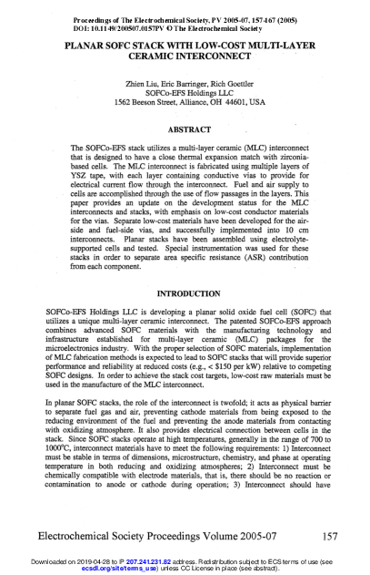 (PDF) Planar SOFC Stack with Low-Cost Multi-Layer Ceramic Interconnect