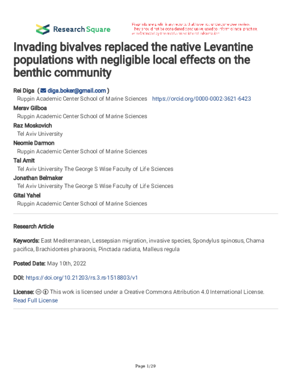 (PDF) Invading bivalves replaced the native Levantine populations with ...