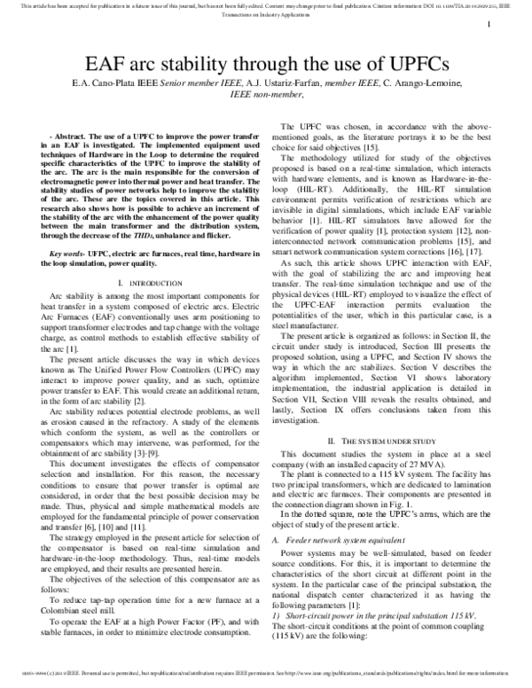 (PDF) EAF Arc Stability Through the Use of UPFCs