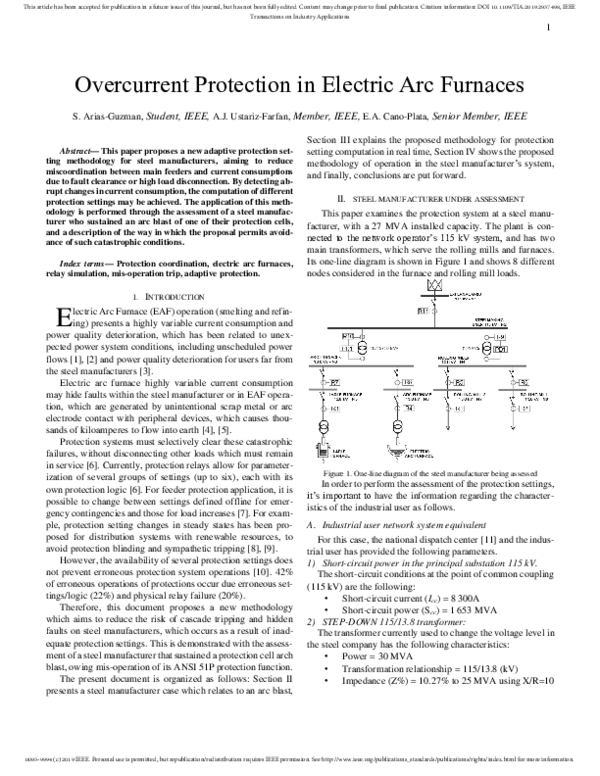 (PDF) Overcurrent Protection in Electric Arc Furnaces