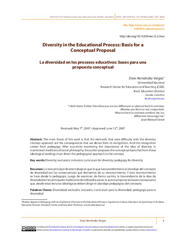 (PDF) Diversity in educational processes: basis for a conceptual ...