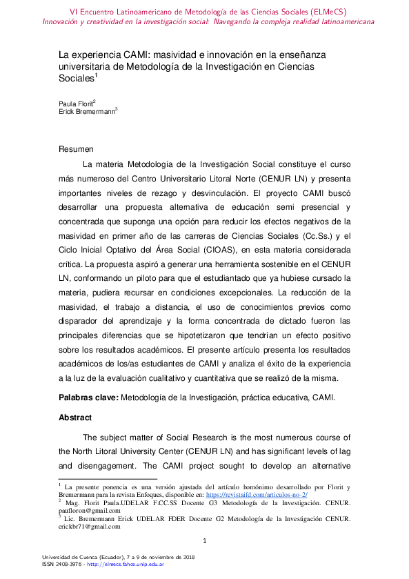 (PDF) La experiencia CAMI