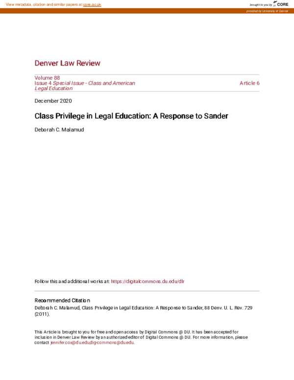 (PDF) Class Privilege in Legal Education: A Response to Sander