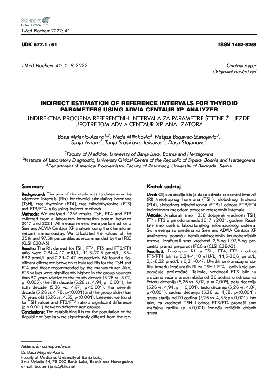 (PDF) Indirect Estimation of Reference Intervals for Thyroid Parameters