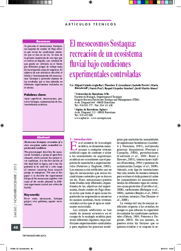 (PDF) El mesocosmos Sostaqua: recreación de un ecosistema fluvial bajo ...