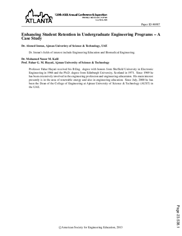 (PDF) Enhancing Student Retention in Undergraduate Engineering Programs ...