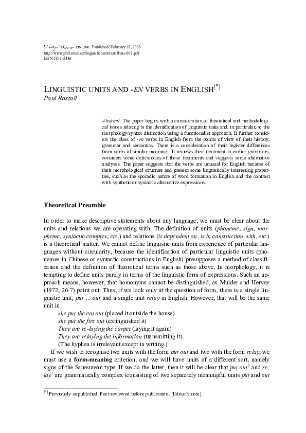 (PDF) Linguistic Units Anden Verbs in English