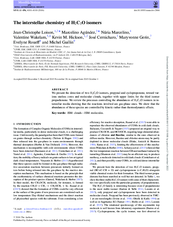 (PDF) The interstellar chemistry of H2C3O isomers