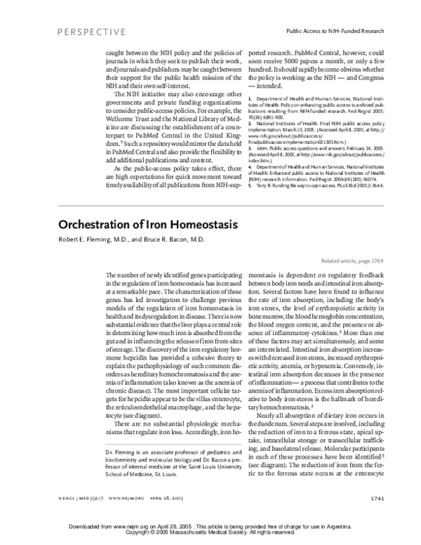 (PDF) Orchestration of Iron Homeostasis (PDF) Orchestration of Iron Homeostasis