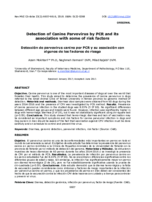 (PDF) Detección de parvovirus canino por PCR y su asociación con ...
