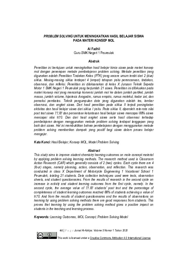 (PDF) Problem Solving Untuk Meningkatkan Hasil Belajar Siswa Pada ...