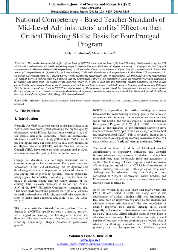 (PDF) National Competency-Based Teacher Standards of Mid-Level ...