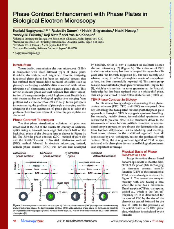 (PDF) Phase Contrast Enhancement with Phase Plates in Biological ...