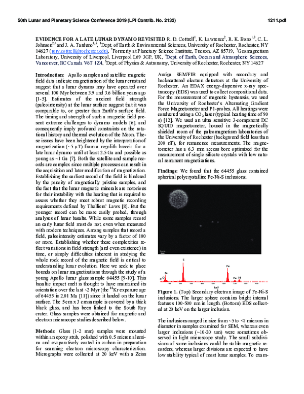 (PDF) Evidence for a Late Lunar Dynamo Revisited
