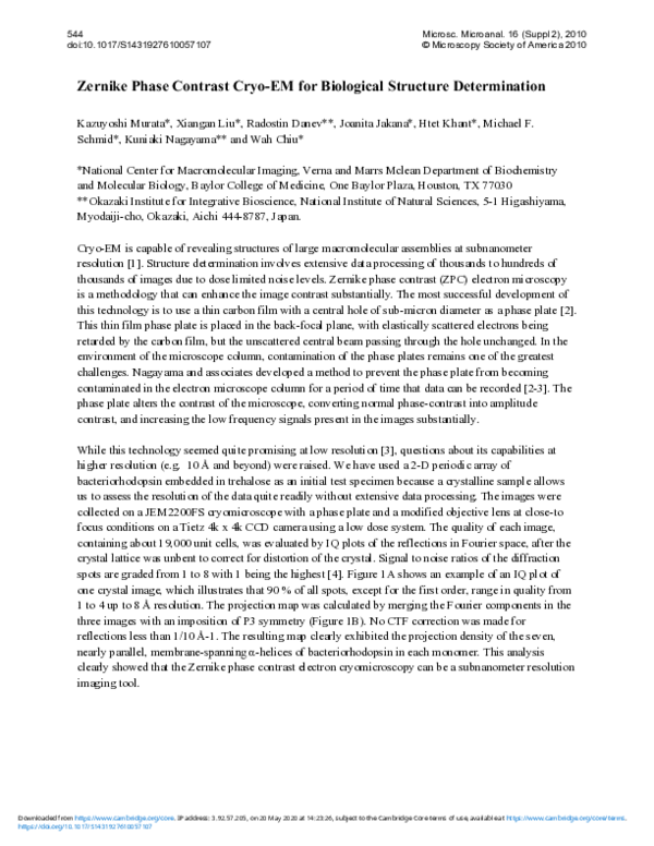 (PDF) Zernike Phase Contrast Cryo-EM for Biological Structure Determination