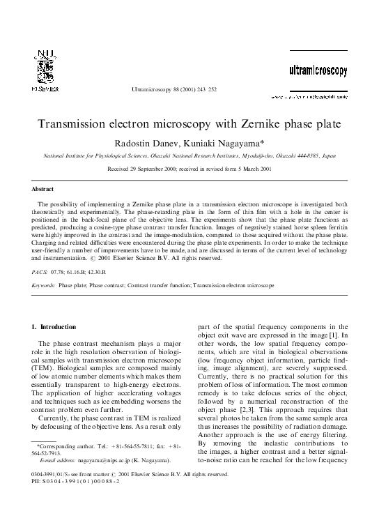 (PDF) Transmission electron microscopy with Zernike phase plate