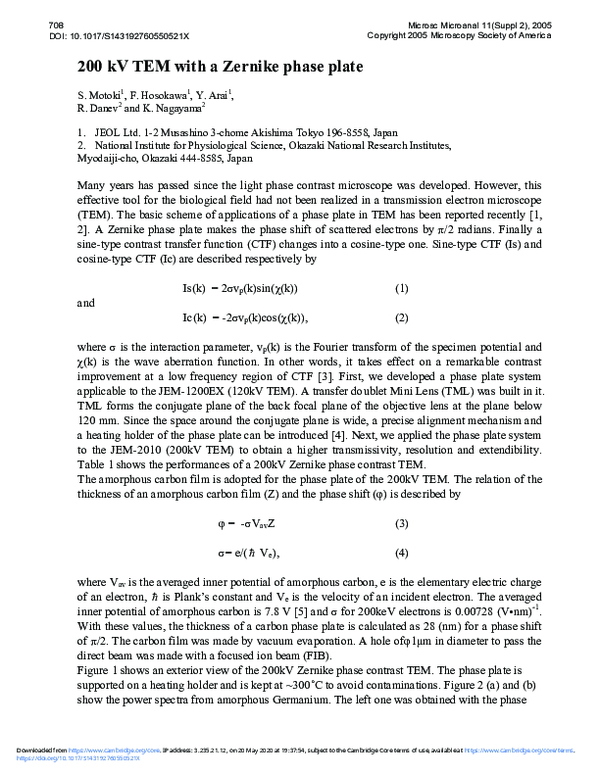 (PDF) 200 kV TEM with a Zernike Phase Plate | Kuniaki Nagayama ...