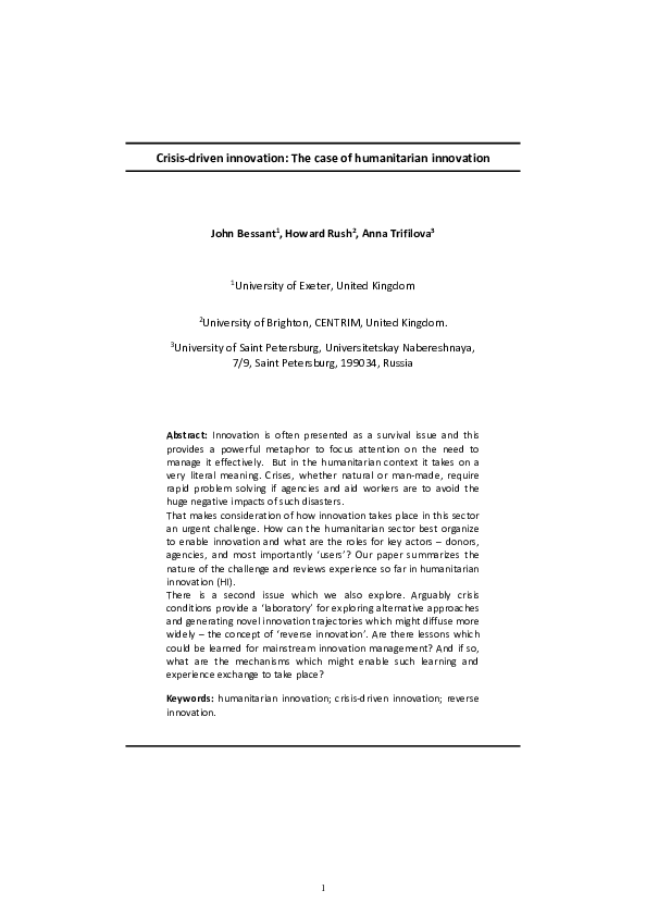 (PDF) Crisis-Driven Innovation: The Case of Humanitarian Innovation