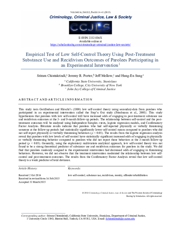 (PDF) Criminology, Criminal Justice, Law & Society Empirical Test of ...
