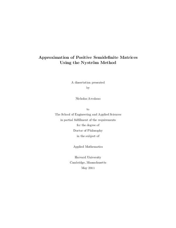Pdf Approximation Of Positive Semidefinite Matrices Using The Nyström
