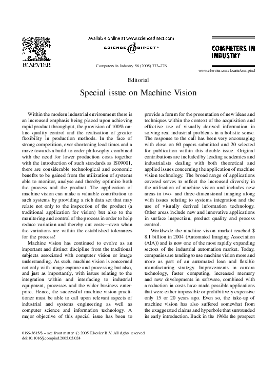 (PDF) Special issue on Machine Vision | Melvyn Smith - Academia.edu