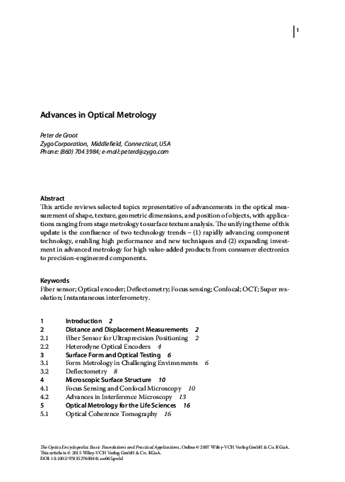 (PDF) Advances in Optical Metrology