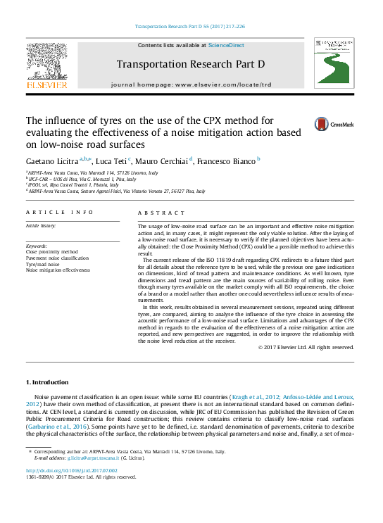 (PDF) The influence of tyres on the use of the CPX method for ...