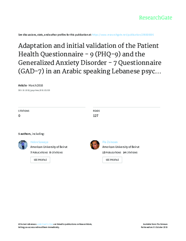 (PDF) Adaptation and initial validation of the Patient Health ...