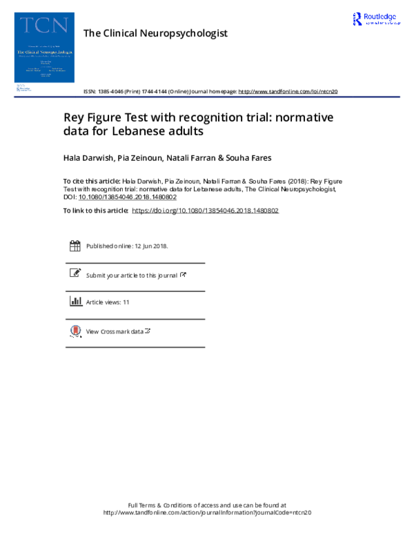 (PDF) Rey Figure Test with recognition trial: normative data for ...