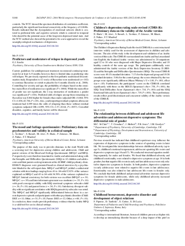 (PDF) Children's depression rating scale-revised (CDRS-R): Preliminary data on the validity of ...