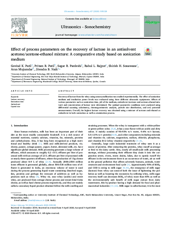 (PDF) Effect of process parameters on the recovery of lactose in an ...