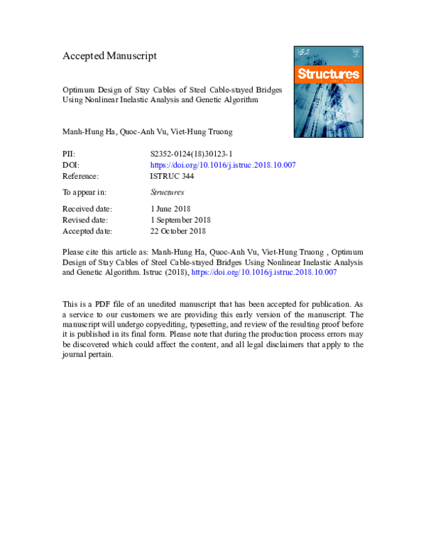 Pdf Optimum Design Of Stay Cables Of Steel Cable Stayed Bridges Using Nonlinear Inelastic