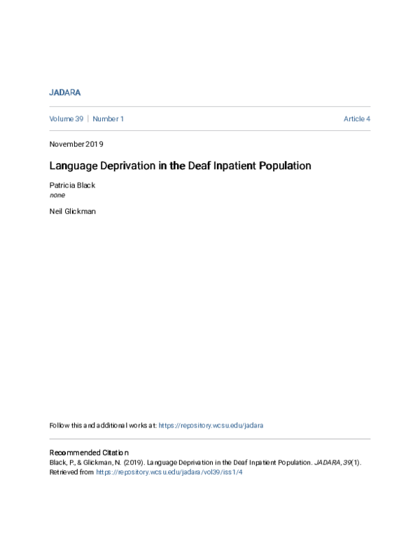 (PDF) Language Deprivation in the Deaf Inpatient Population