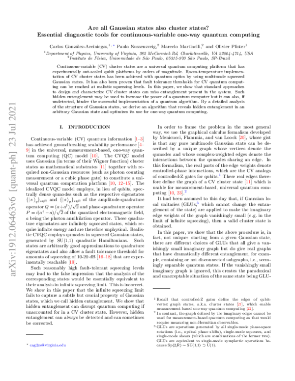 Pdf Cluster States From Gaussian States Essential Diagnostic Tools For Continuous Variable