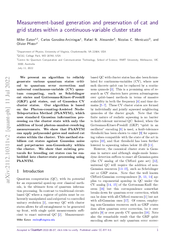 (PDF) Measurement-based generation and preservation of cat and grid ...
