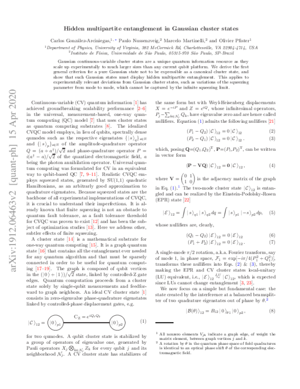 (PDF) Hidden multipartite entanglement in Gaussian cluster states