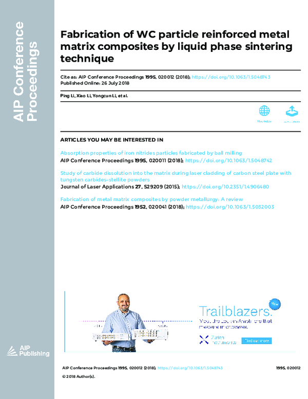Pdf Fabrication Of Wc Particle Reinforced Metal Matrix Composites By Liquid Phase Sintering