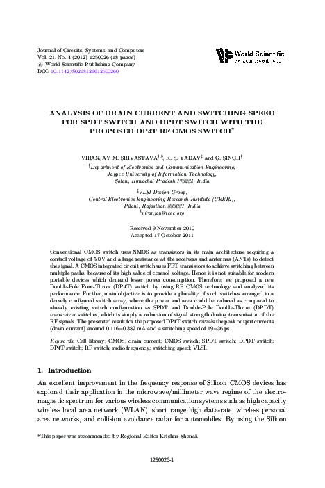 (PDF) Analysis of Drain Current and Switching Speed for SPDT Switch and ...