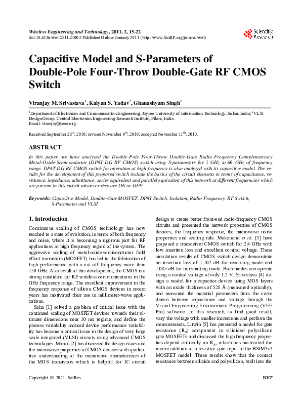 Pdf Capacitive Model And S Parameters Of Double Pole Four Throw Double Gate Rf Cmos Switch