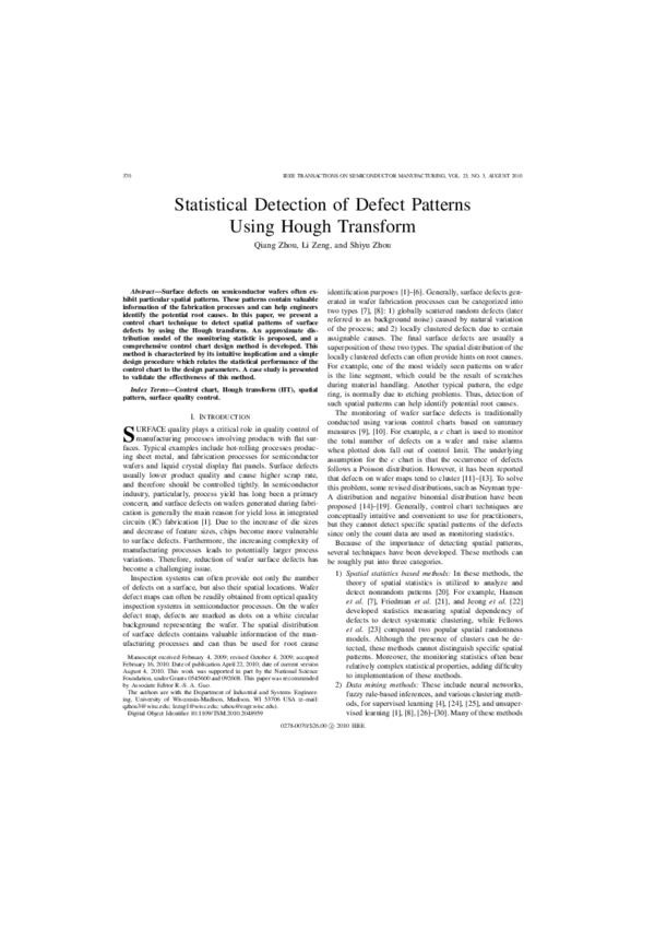 Pdf Statistical Detection Of Defect Patterns Using Hough Transform
