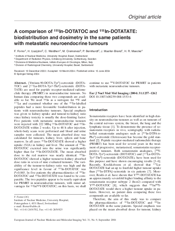 (PDF) A comparison of 111In-DOTATOC and 111In-DOTATATE: biodistribution ...