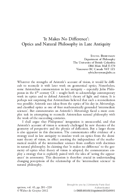 (PDF) ‘It Makes No Difference’: Optics and Natural Philosophy in Late ...