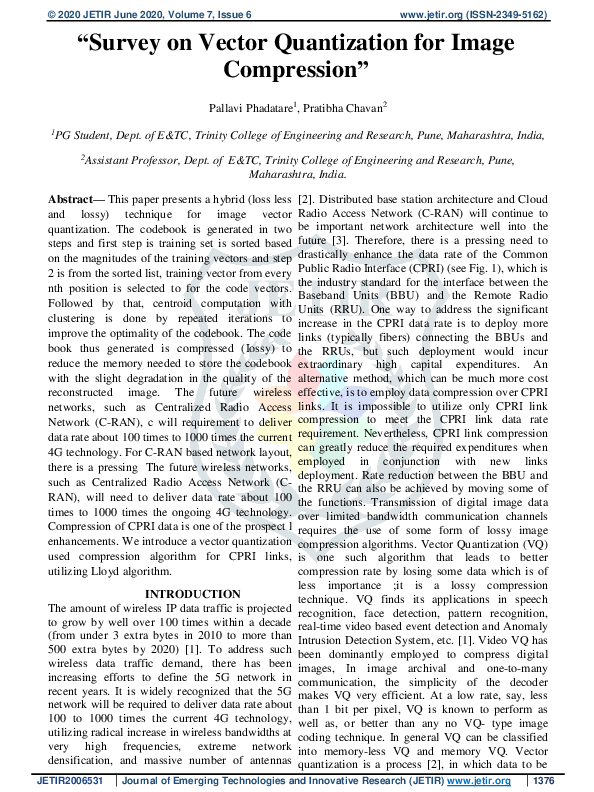 Pdf “survey On Vector Quantization For Image Compression”
