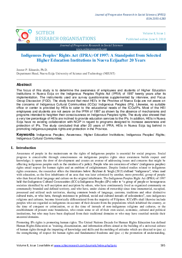 (PDF) Indigenous Peoples' Rights Act (IPRA) Of 1997: A Standpoint from ...