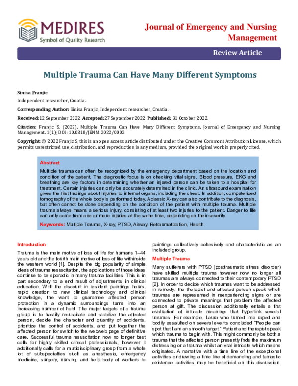 (PDF) Multiple Trauma Can Have Many Different Symptoms