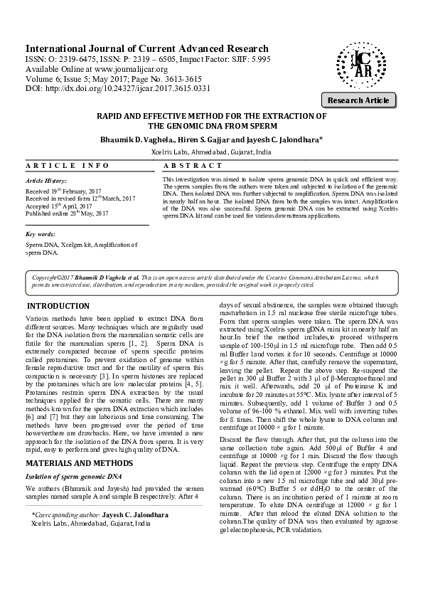 Pdf Rapid And Effective Method For The Extraction Of The Genomic Dna