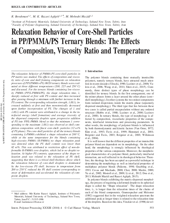 (PDF) Relaxation Behavior of Core-Shell Particles in PP/PMMA/PS Ternary ...