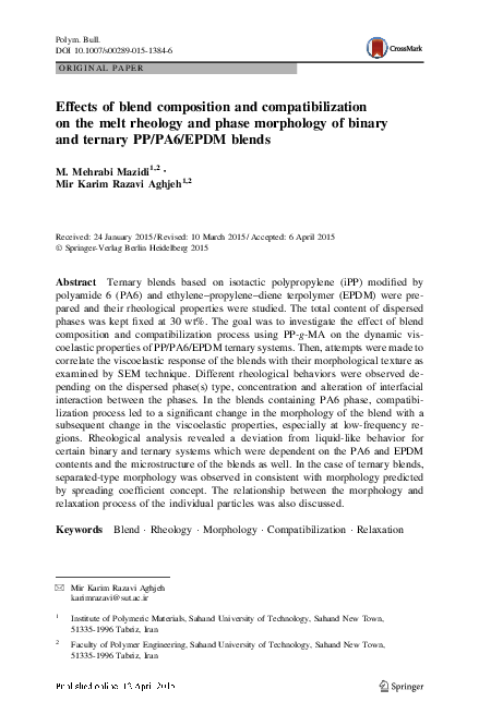 (PDF) Effects of blend composition and compatibilization on the melt rheology and phase ...