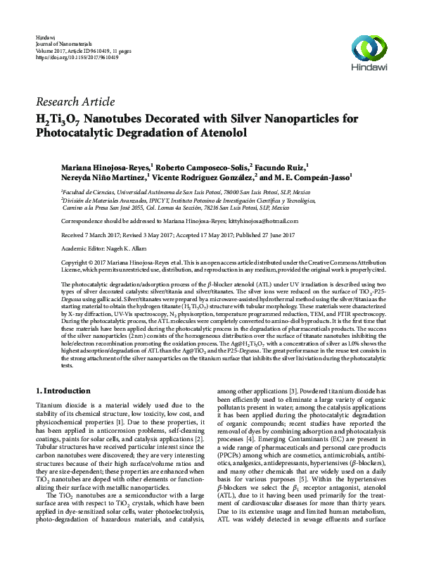 (PDF) H2Ti3O7 Nanotubes Decorated with Silver Nanoparticles for ...